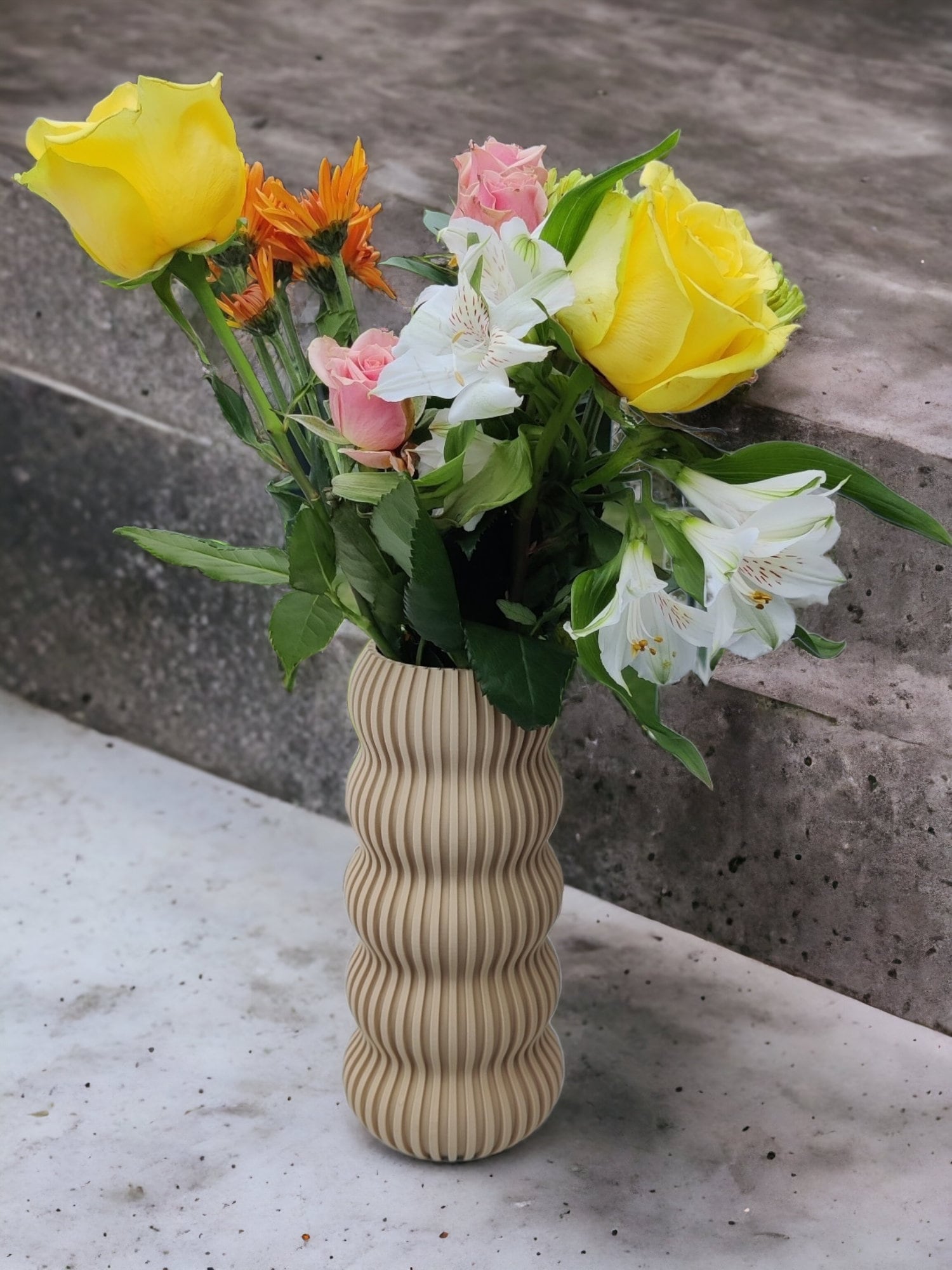 Tall 3d-printed Tan Wave Vase With Stripes - Etsy