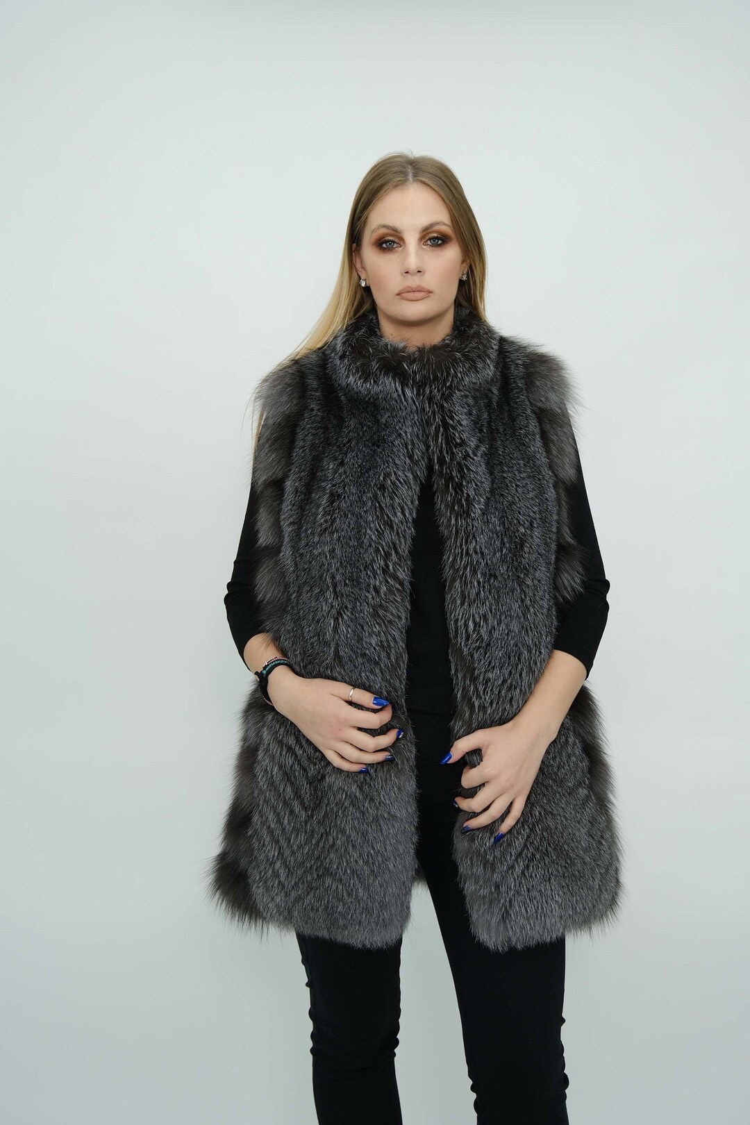 Silver Fox Fur Vest | Blue Frost Fox Fur Vest | Silver Fox Fur Jacket ...