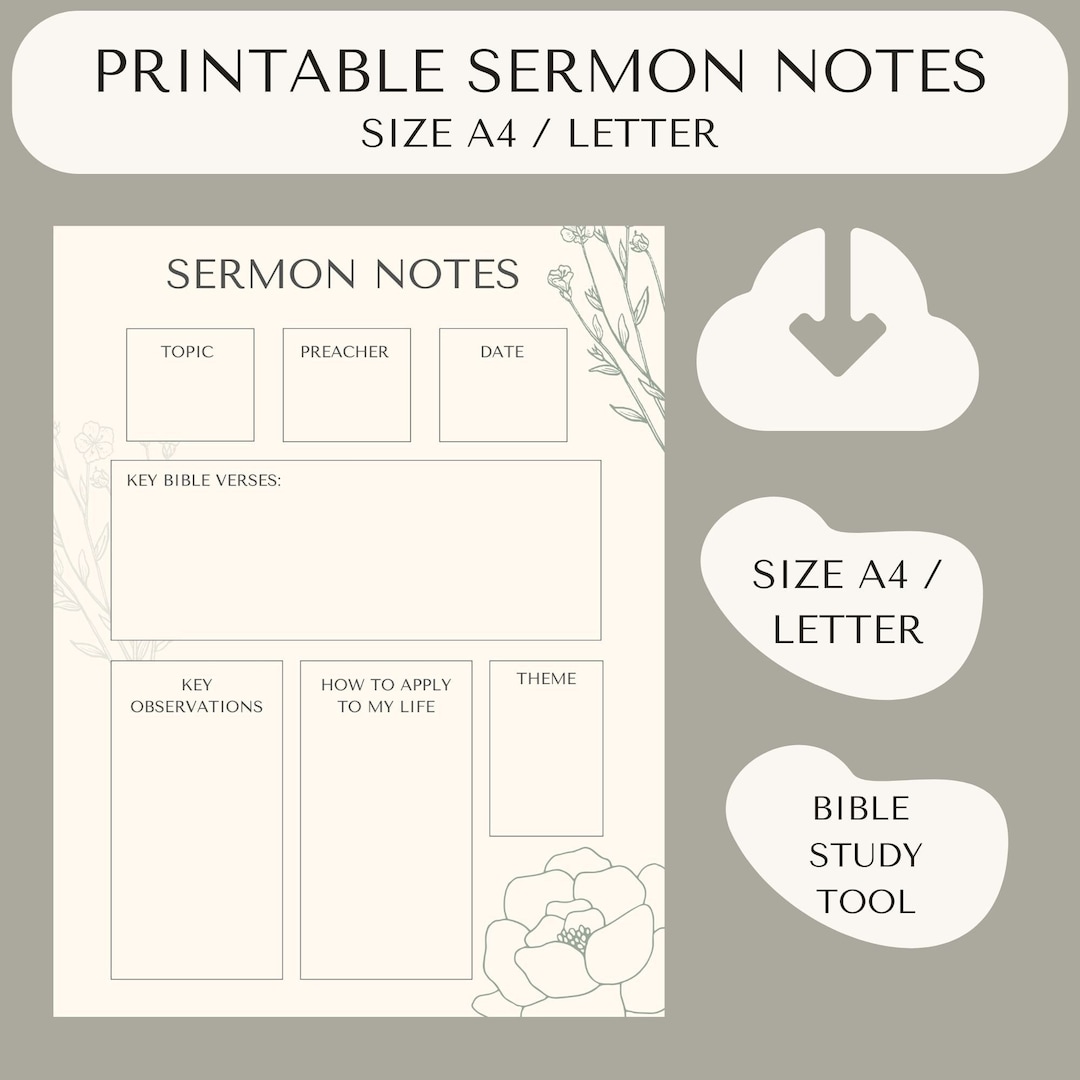 SERMON NOTES / Bible Study Printables / Scripture Study Printable ...