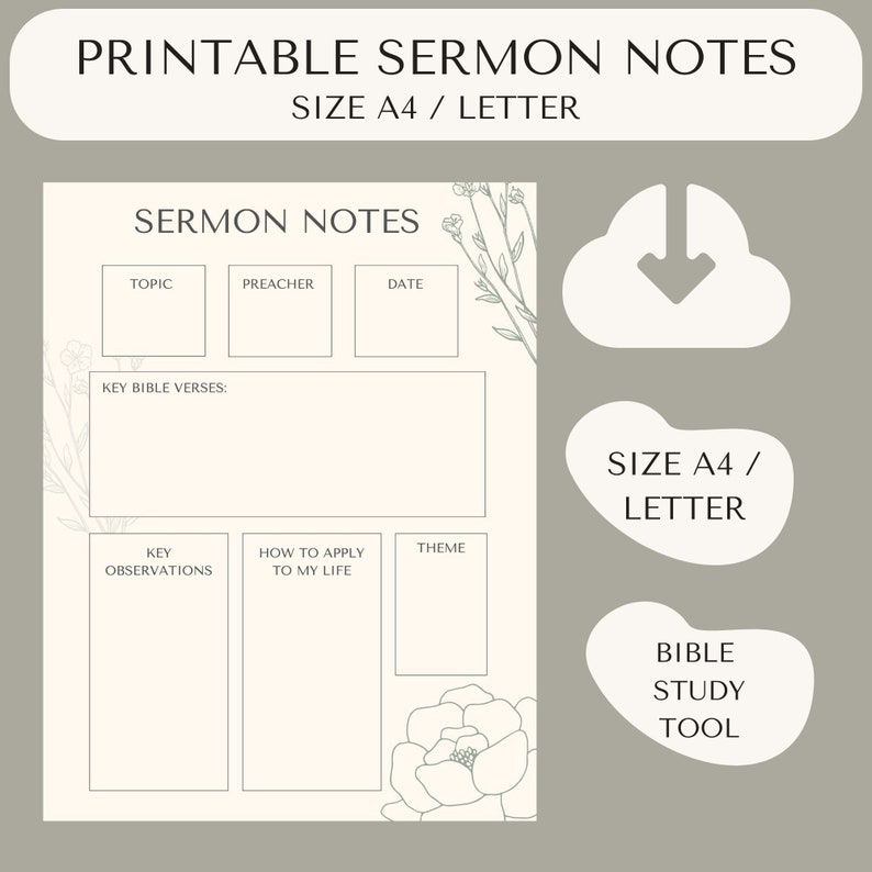 SERMON NOTES / Bible Study Printables / Scripture Study Printable ...