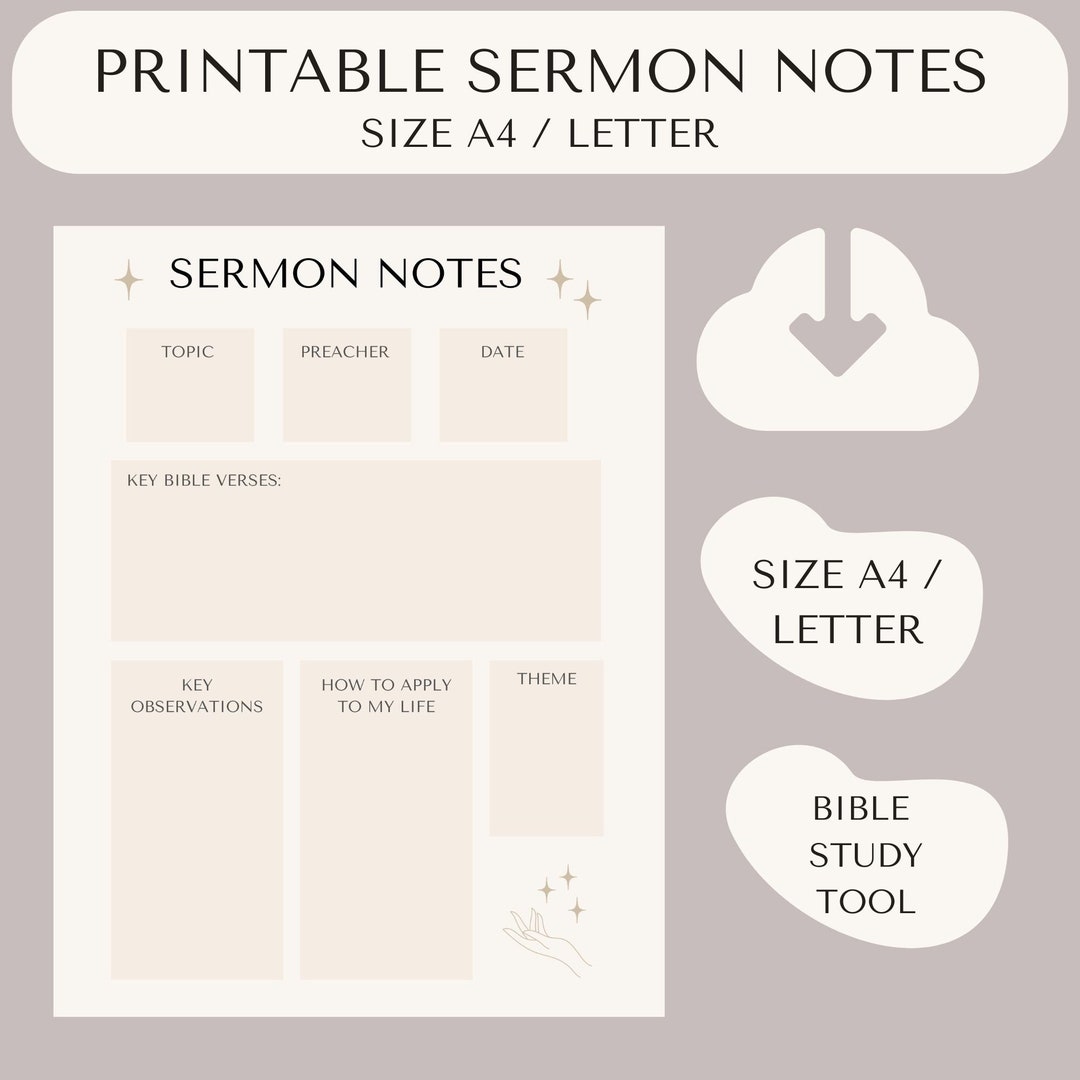 SERMON NOTES / Bible Study Printables / Scripture Study Printable ...