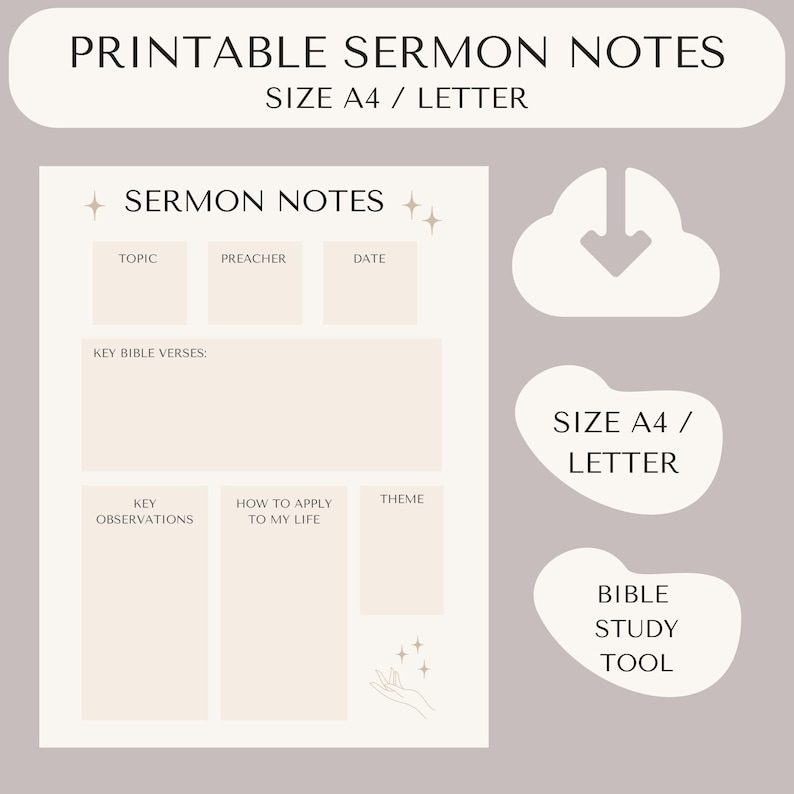 SERMON NOTES / Bible Study Printables / Scripture Study Printable ...