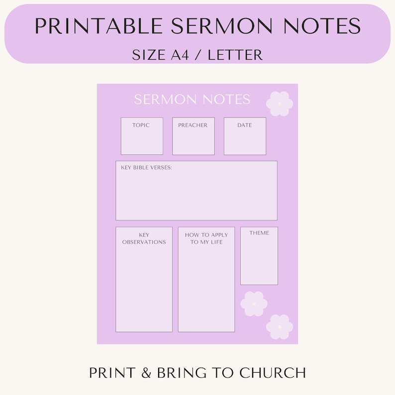 SERMON NOTES / Bible Study Printables / Scripture Study Printable ...