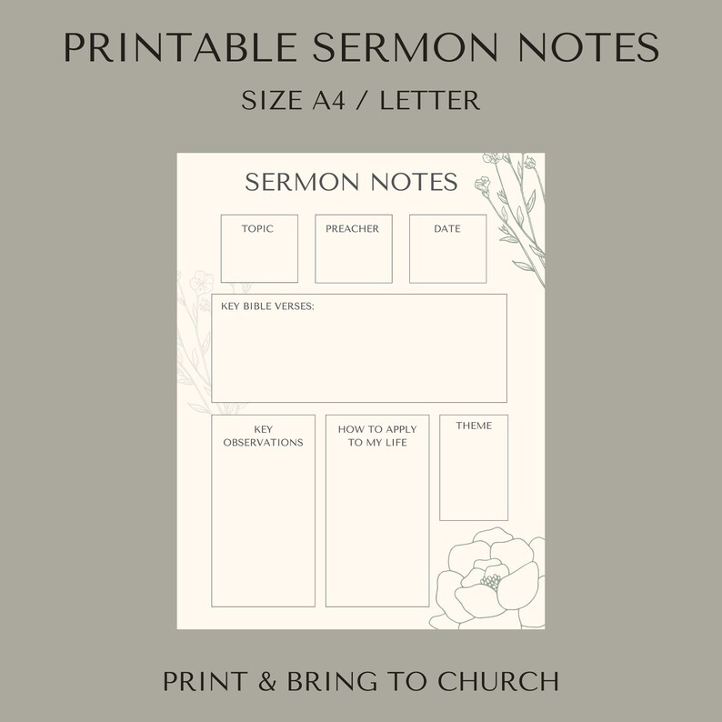 SERMON NOTES / Bible Study Printables / Scripture Study Printable ...