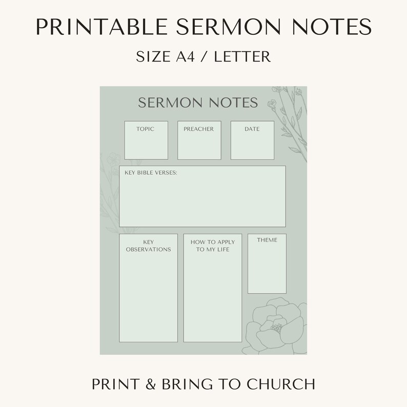SERMON NOTES / Bible Study Printables / Scripture Study Printable ...