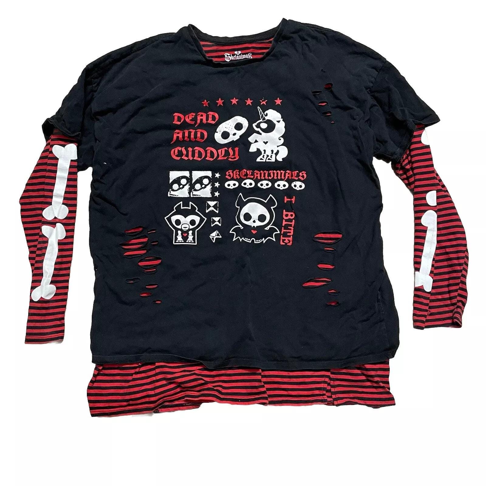 Skelanimals Heart Goth Emo Punk Stripe Crop T-shirt XXL - Etsy