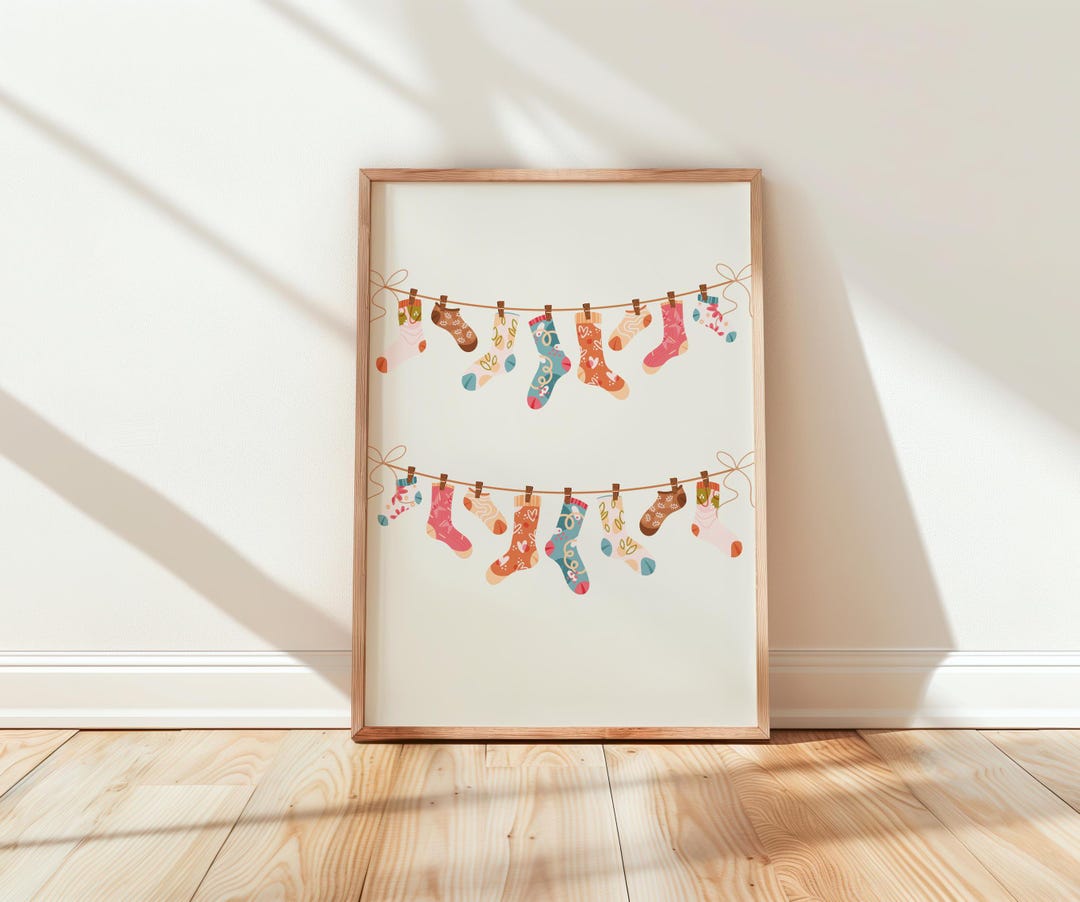 Colorful Socks Clothesline, Printable Art, Playful Clothesline Print ...