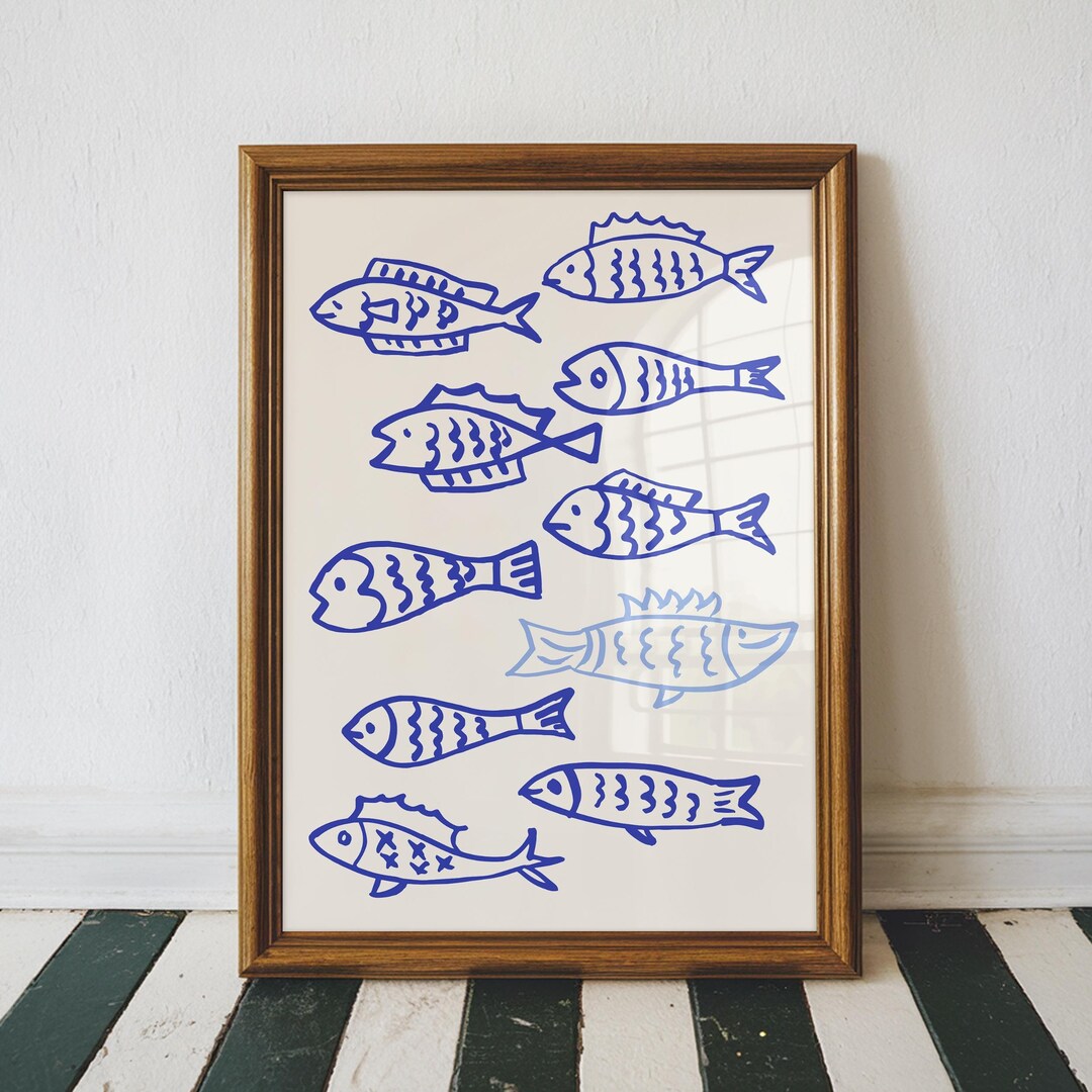 School of Fish | Printable | Blue Fish Print | Nautical Wall Art ...