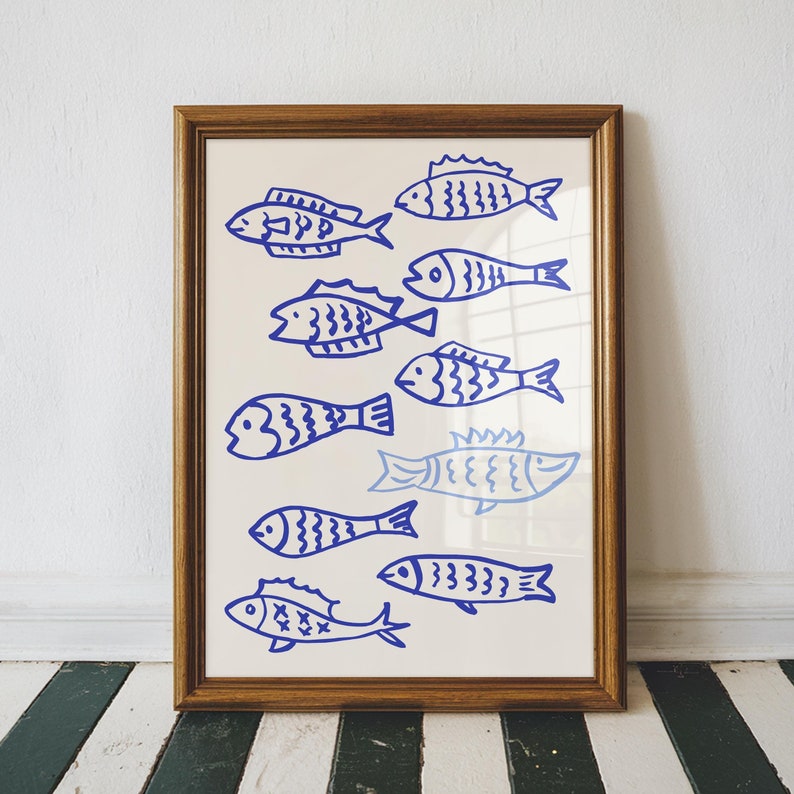 School of Fish | Printable | Blue Fish Print | Nautical Wall Art ...