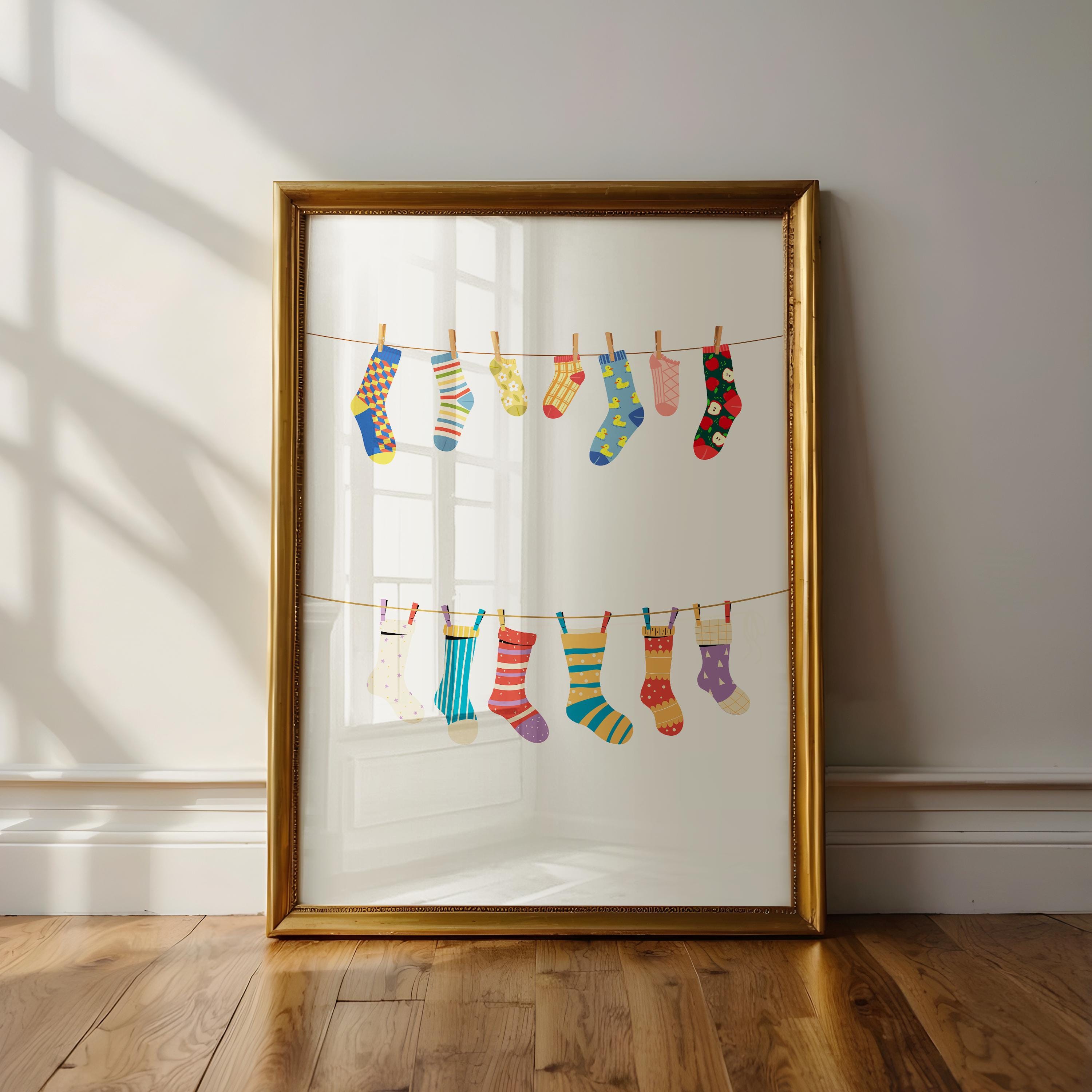Colorful Sock Clothesline Printable Clothesline Print Laundry Room ...