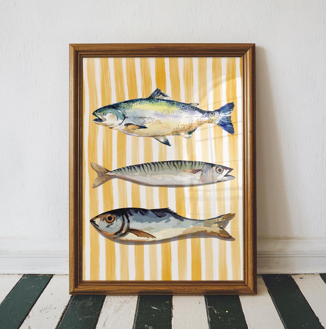 Fish and Stripes | Printable | Nautical Kitchen Decor | Beachy Kitchen Print | Digital Download ...