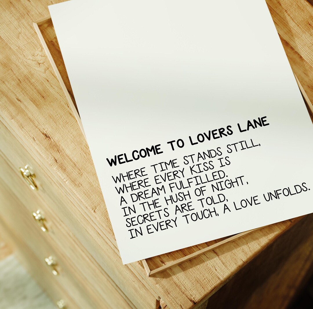 Welcome to Lovers Lane Poem Print – Romantic Wall Art – Digital ...