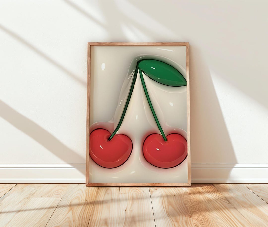 3D Cherry Print, Printable Art, Cherry Wall Art, Cherry Artwork, Retro ...