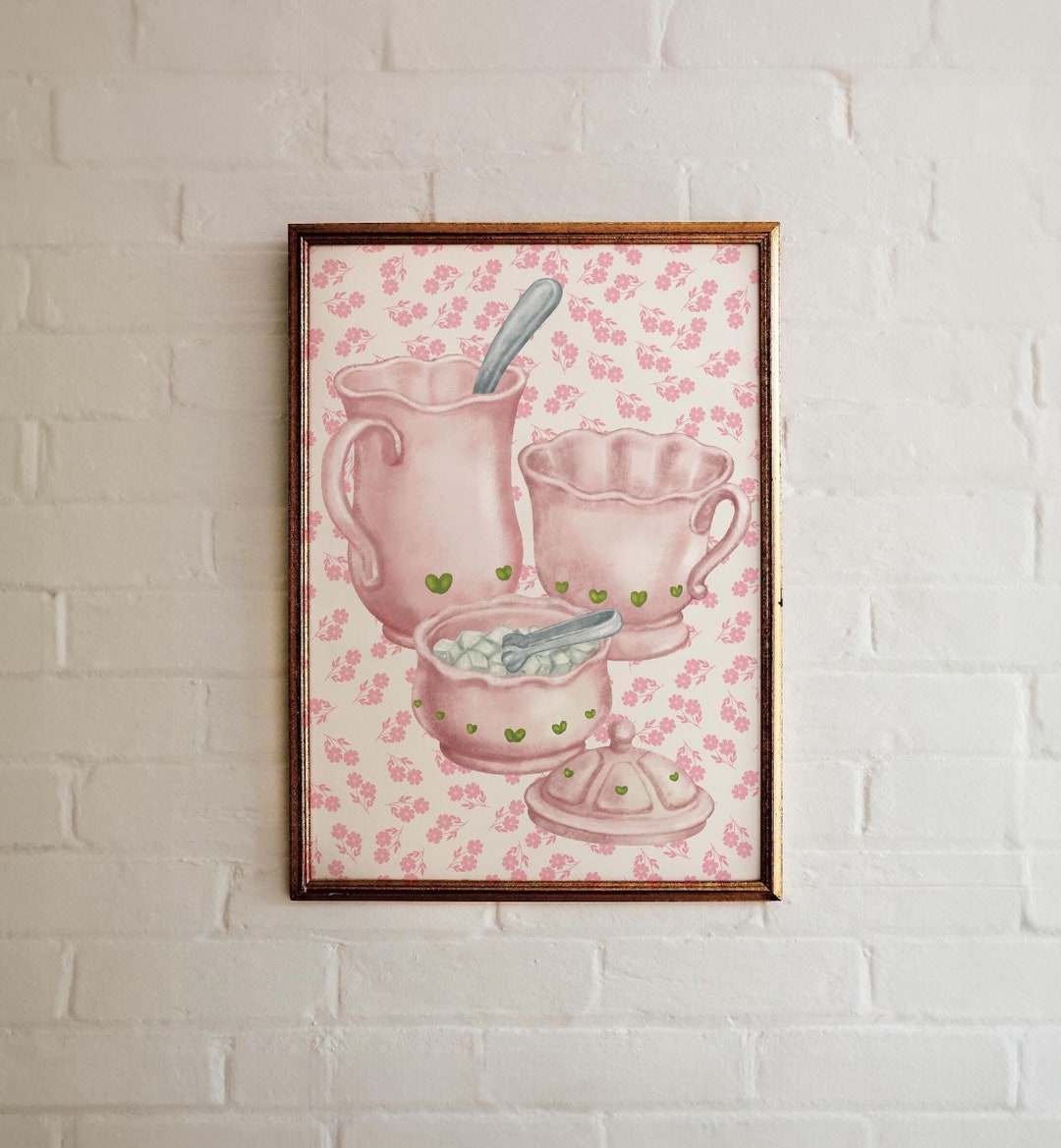 Coquette Tea Set Print Printable Art Coquette Kitchen Print Pink ...