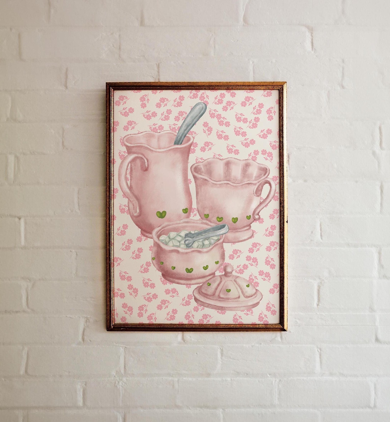 Coquette Tea Set Print Printable Art Coquette Kitchen Print Pink ...