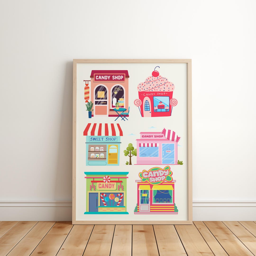 Candy Shop Storefront Illustration: Whimsical Kitchen Art Print ...
