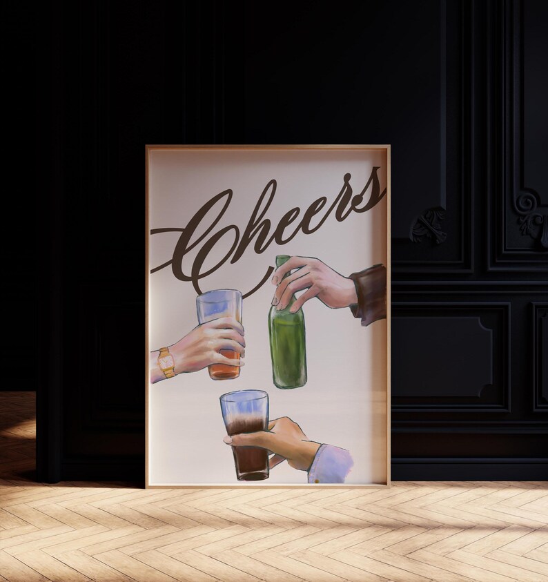 Cheers Watercolor Print Printable Art Bar Cart Decor Cheers Wall Print Bar Cart Print Vintage ...