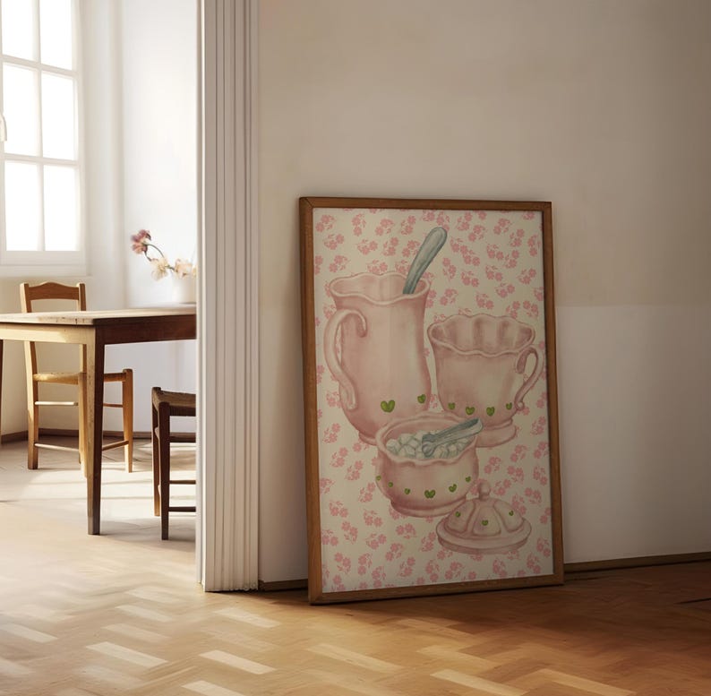 Coquette Tea Set Print Printable Art Coquette Kitchen Print Pink ...