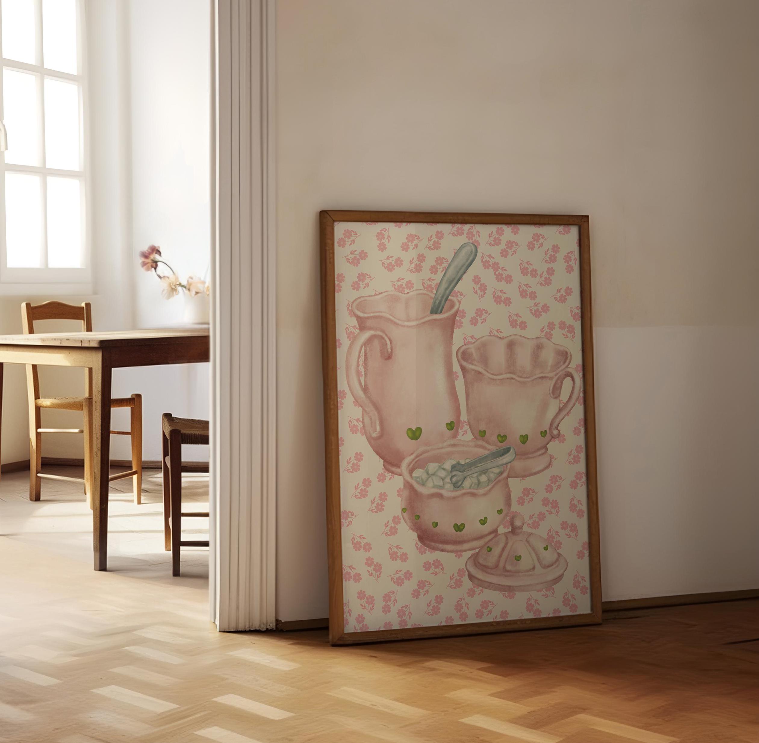 Coquette Tea Set Print Printable Art Coquette Kitchen Print Pink ...