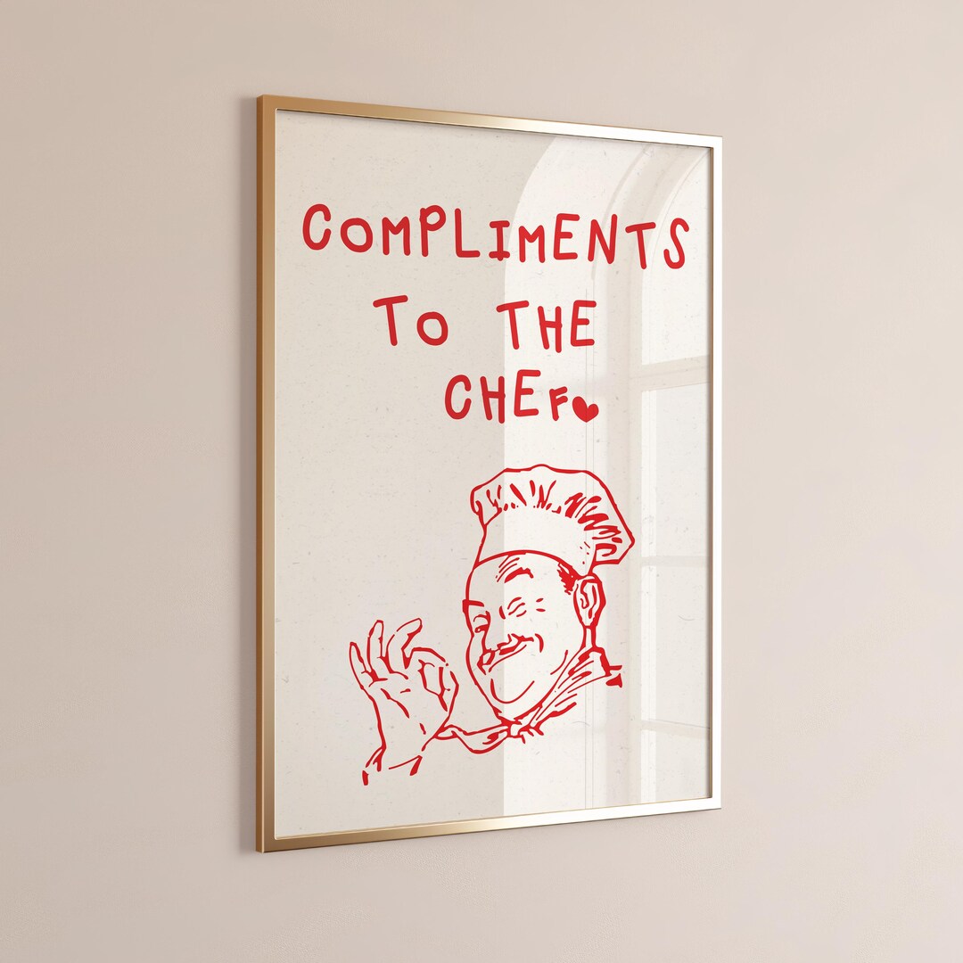 Compliments to Chef Printable Cute Chef Sign Red Print Kitchen Wall Art ...