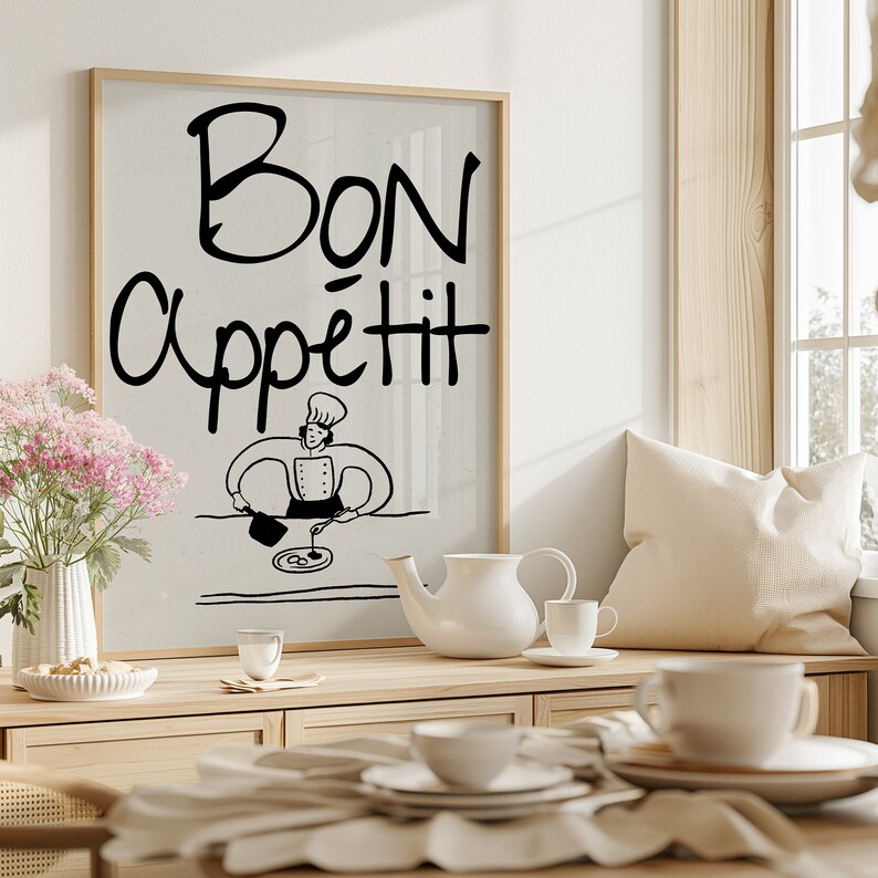 Bon Appetit Printable Wall Art Kitchen Sign Kitchen Prints Kitchen Wall ...