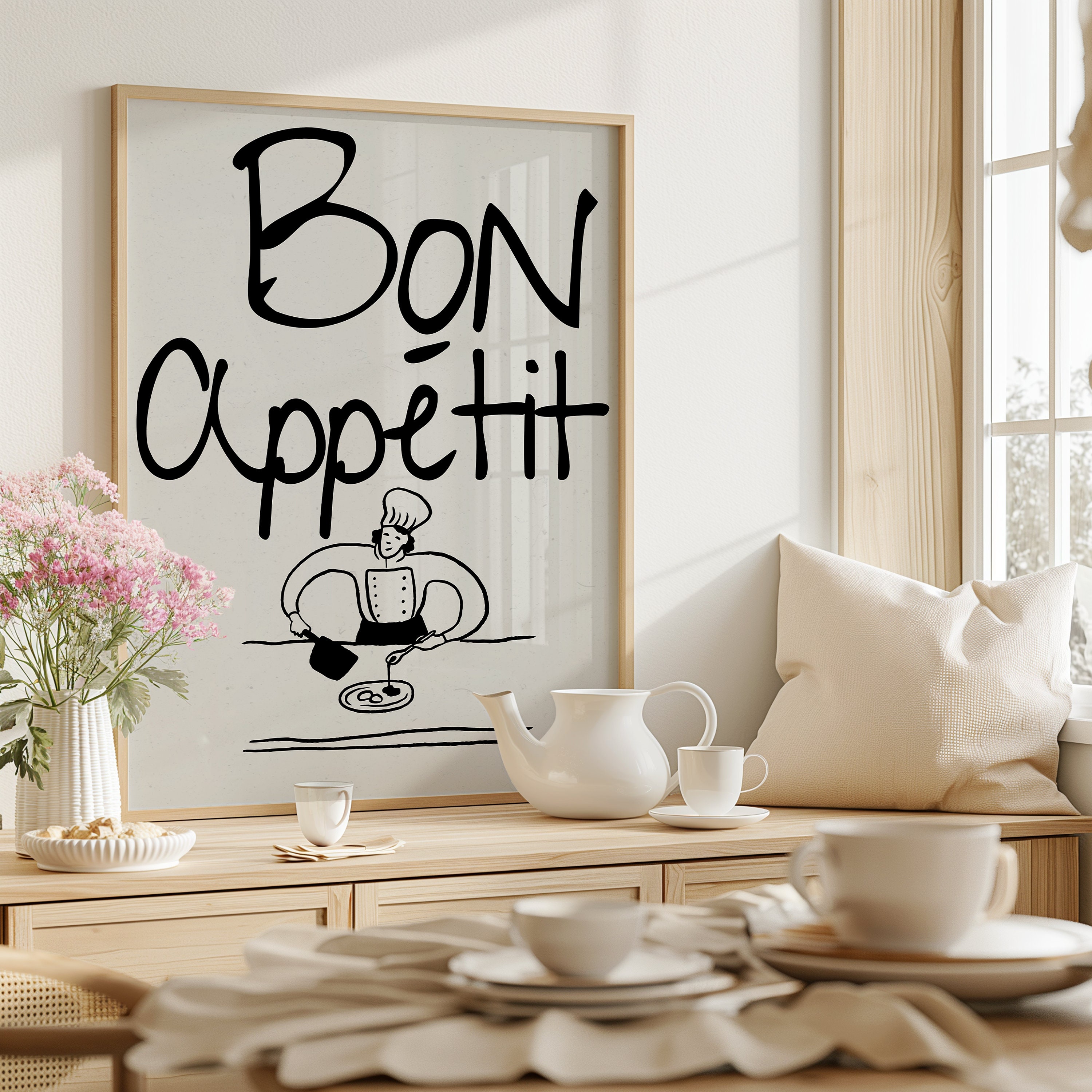 Bon Appetit Printable Wall Art Kitchen Sign Kitchen Prints Kitchen Wall ...