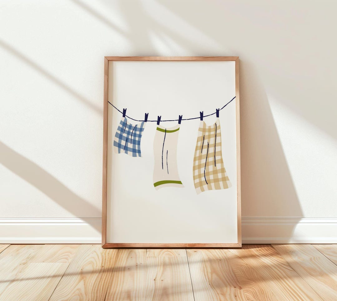 Modern Farmhouse Clothesline Print: Minimalist Laundry Room Wall Art ...