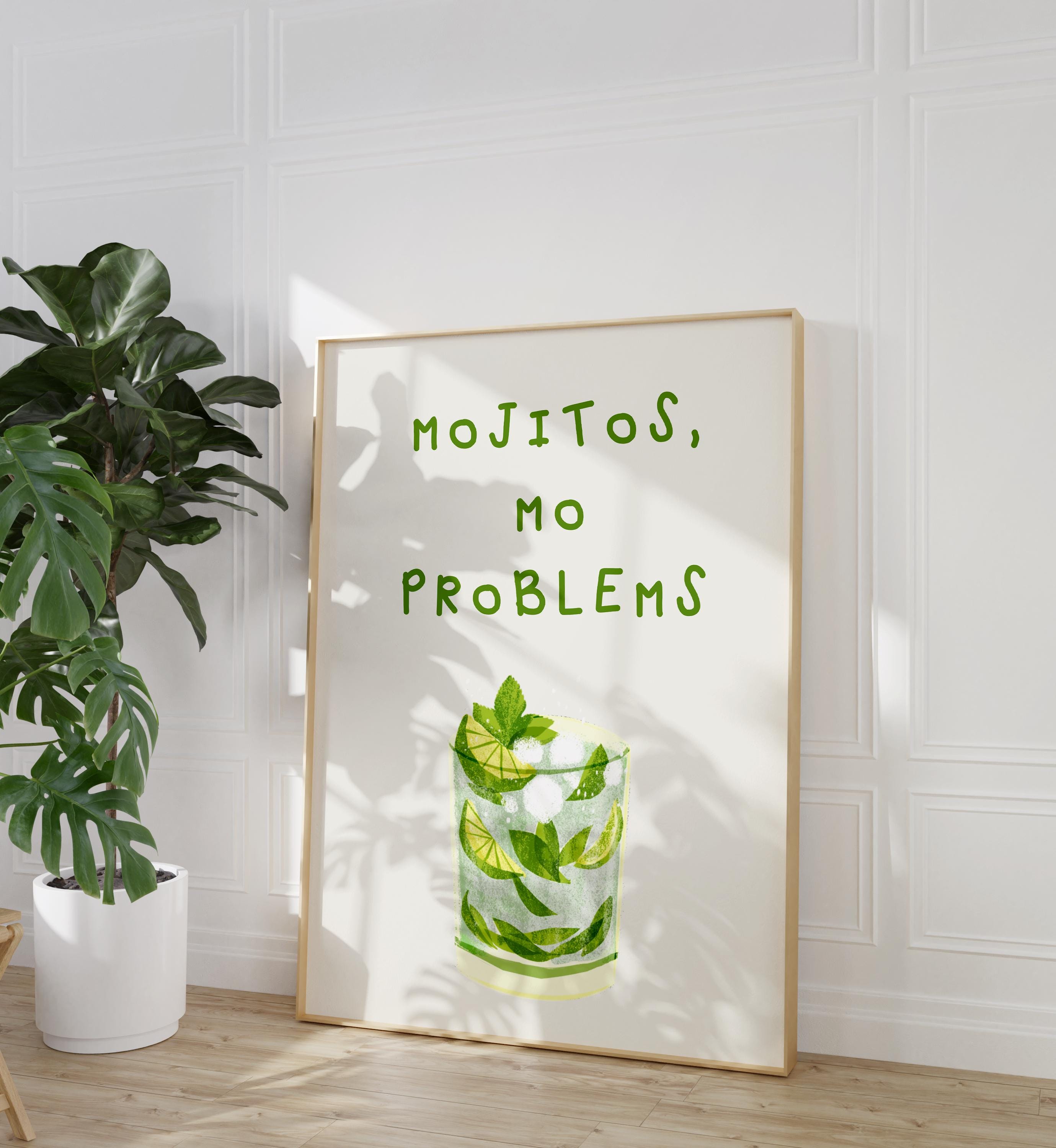 Mojitos Mo Problems Printable Wall Art Green Prints Mojito Poster Bar Cart Prints Mojito Wall ...