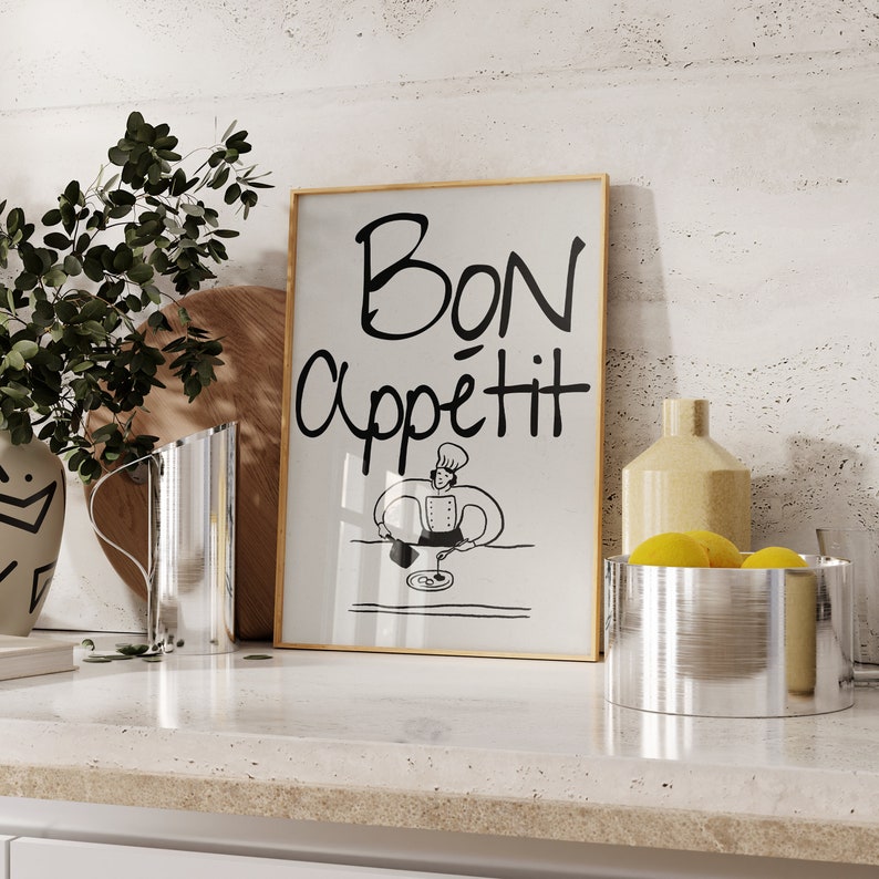 Bon Appetit Printable Wall Art Kitchen Sign Kitchen Prints Kitchen Wall ...