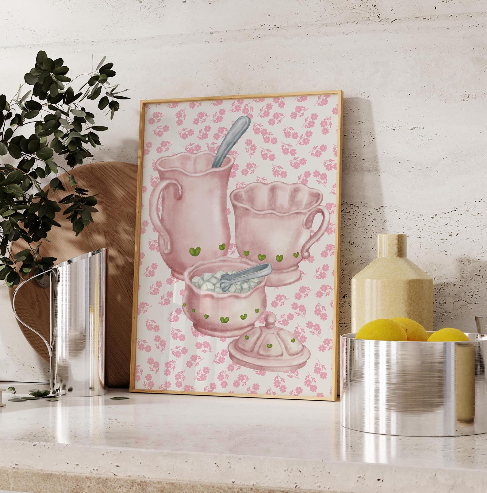 Coquette Tea Set Print Printable Art Coquette Kitchen Print Pink ...