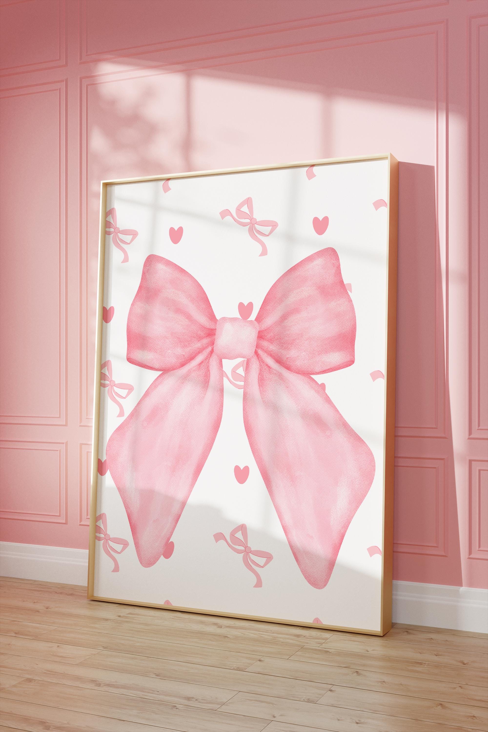 Hearts and Bows Printable Pink Bow Art Digital Download Coquette Print ...