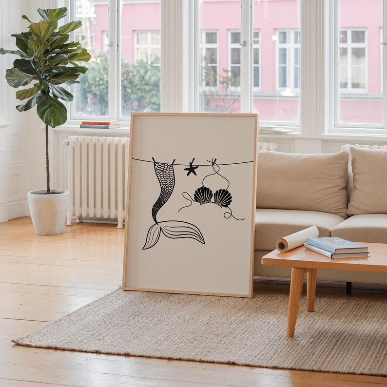 Minimalist Mermaid Wall Art Printable – Coastal Beach House Decor With ...