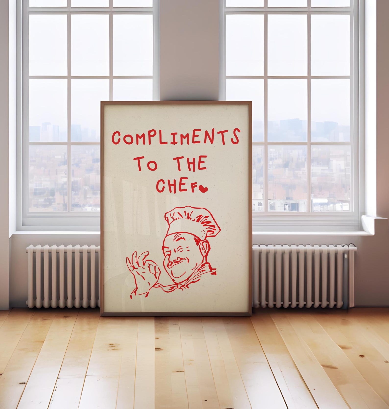 Compliments to Chef Printable Cute Chef Sign Red Print Kitchen Wall Art ...