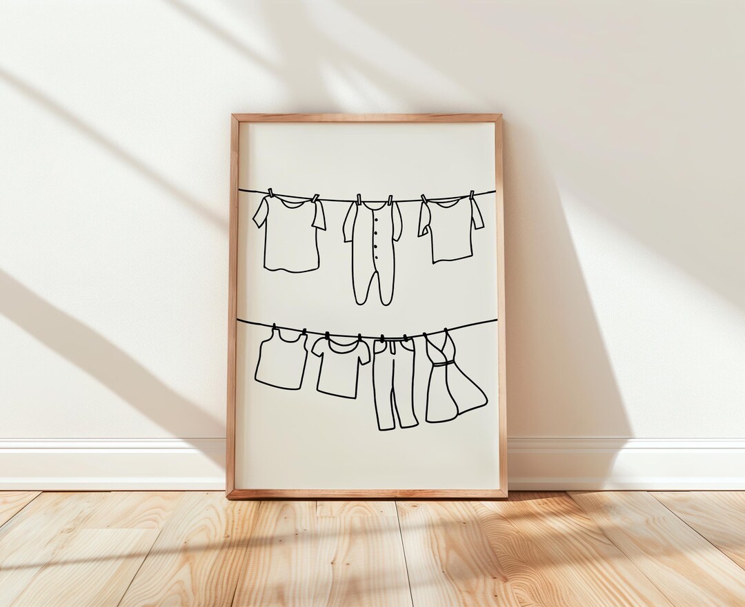 Clothesline Sketch Art, Printable Art, Hand Drawn, Clothesline Artwork ...