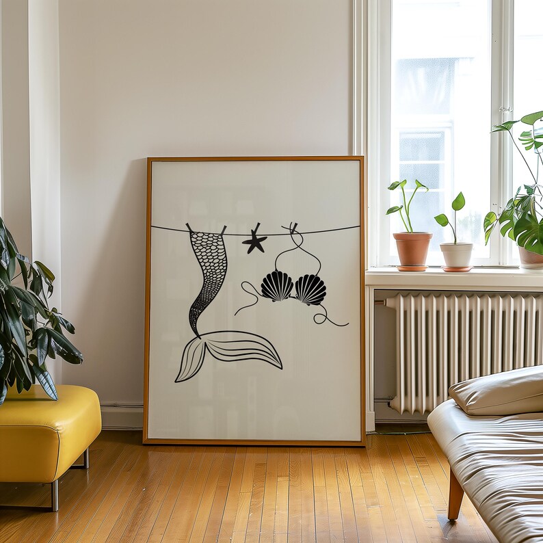 Minimalist Mermaid Wall Art Printable – Coastal Beach House Decor With ...