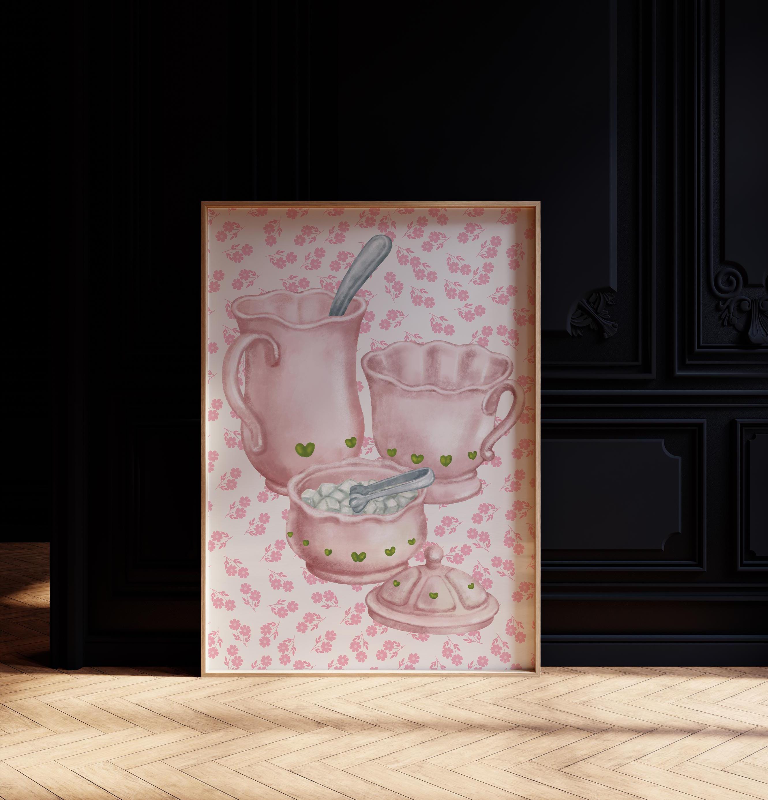 Coquette Tea Set Print Printable Art Coquette Kitchen Print Pink ...