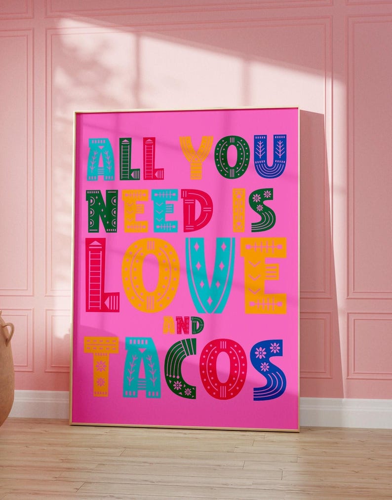 Love and Tacos Printable Cute Taco Print Cinco De Mayo Taco Wall Art ...