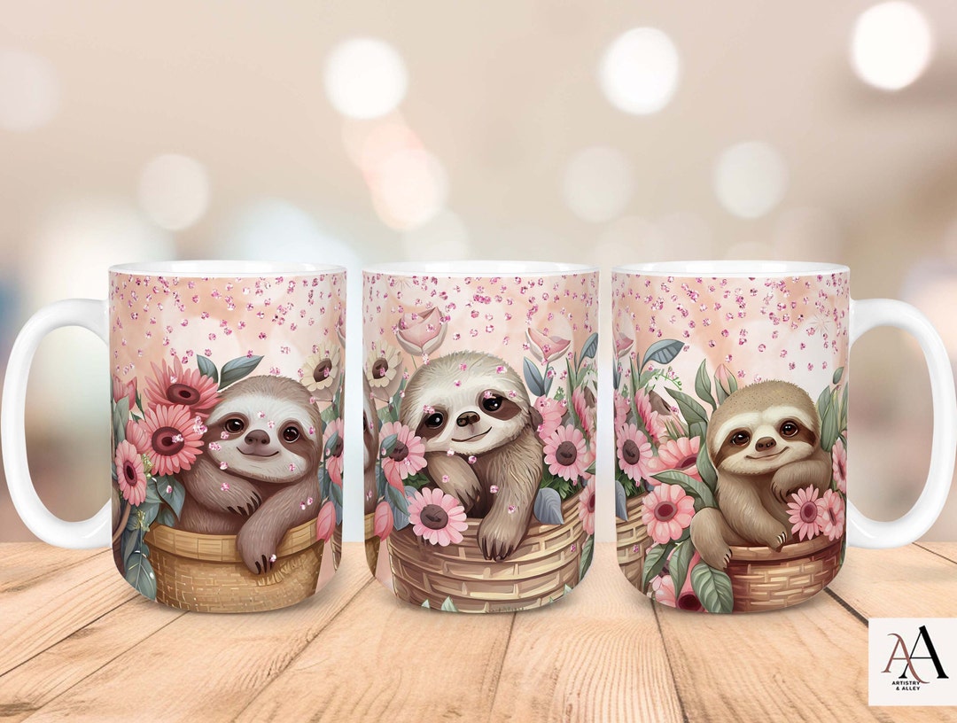 Cute Sloth Mug PNG 11oz, 15oz Mug Wrap PNG - Etsy