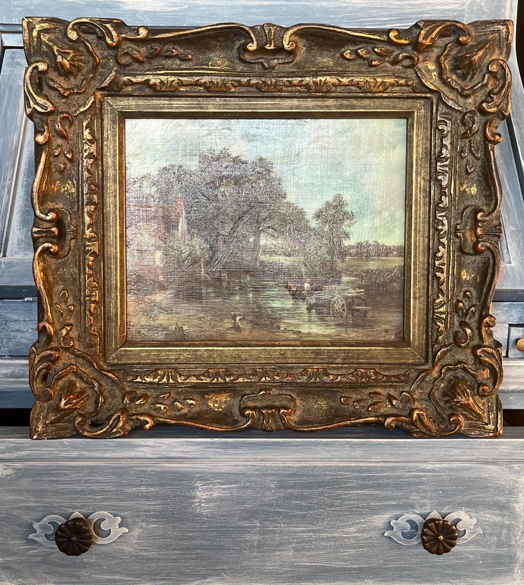 Vintage Ethan Allen Ornate Wood Frame With Canvas Print the Hay Wain - Etsy