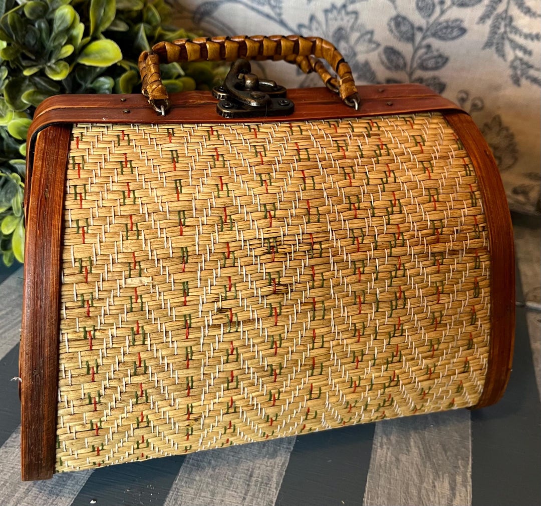 Vintage Wood Woven Rattan Top Handle Purse - Etsy