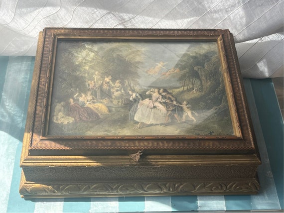 Victorian Lithograph Dresser Jewelry Box - Gem