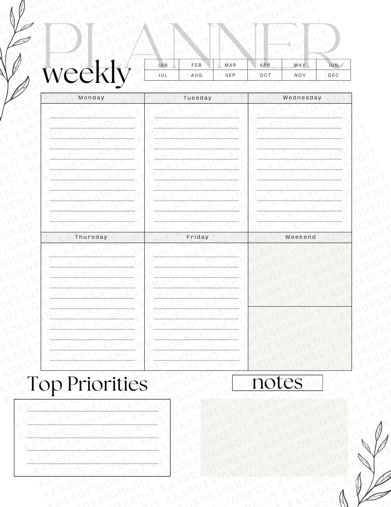 Minimal Weekly Planner Printable | One Page PDF - Etsy