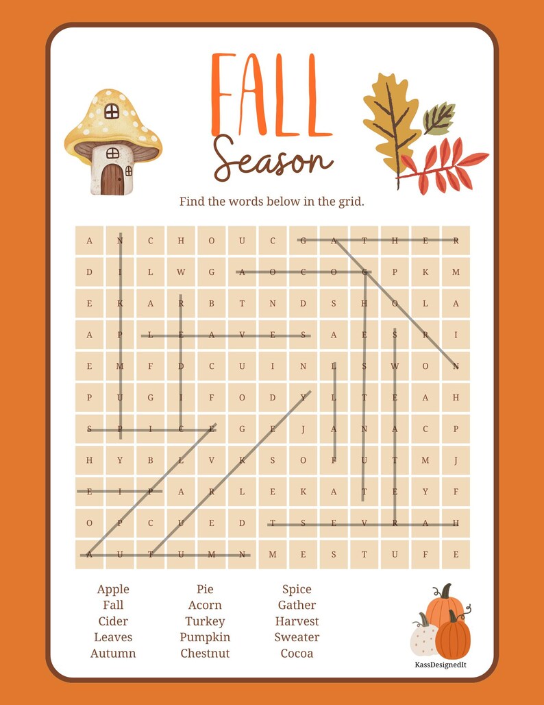 Fall Word Search Printable: Autumn Activity Game With Answer Key (PDF ...