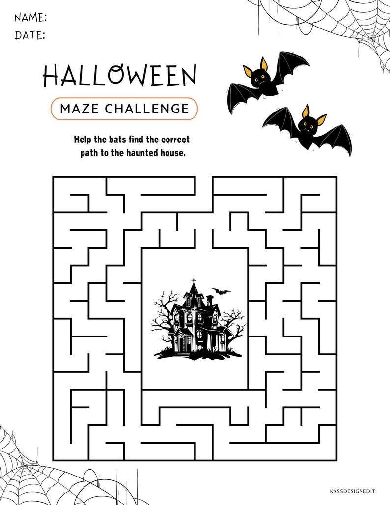 Halloween Maze Printable for Kids – Help the Bats Reach the Haunted ...