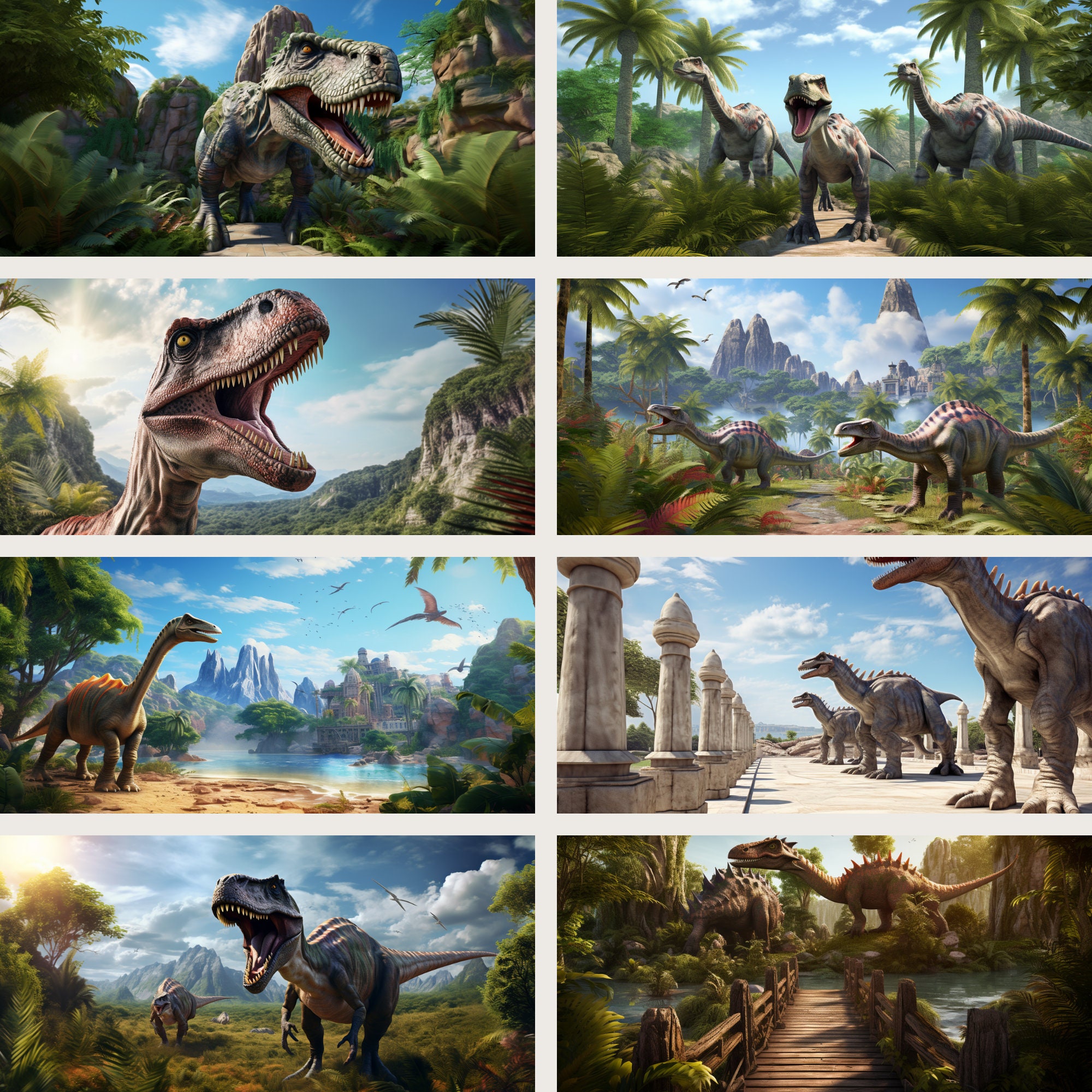 Set of 8 Dinosaur Park Backdrops | Photography Template, Kids Birthday ...