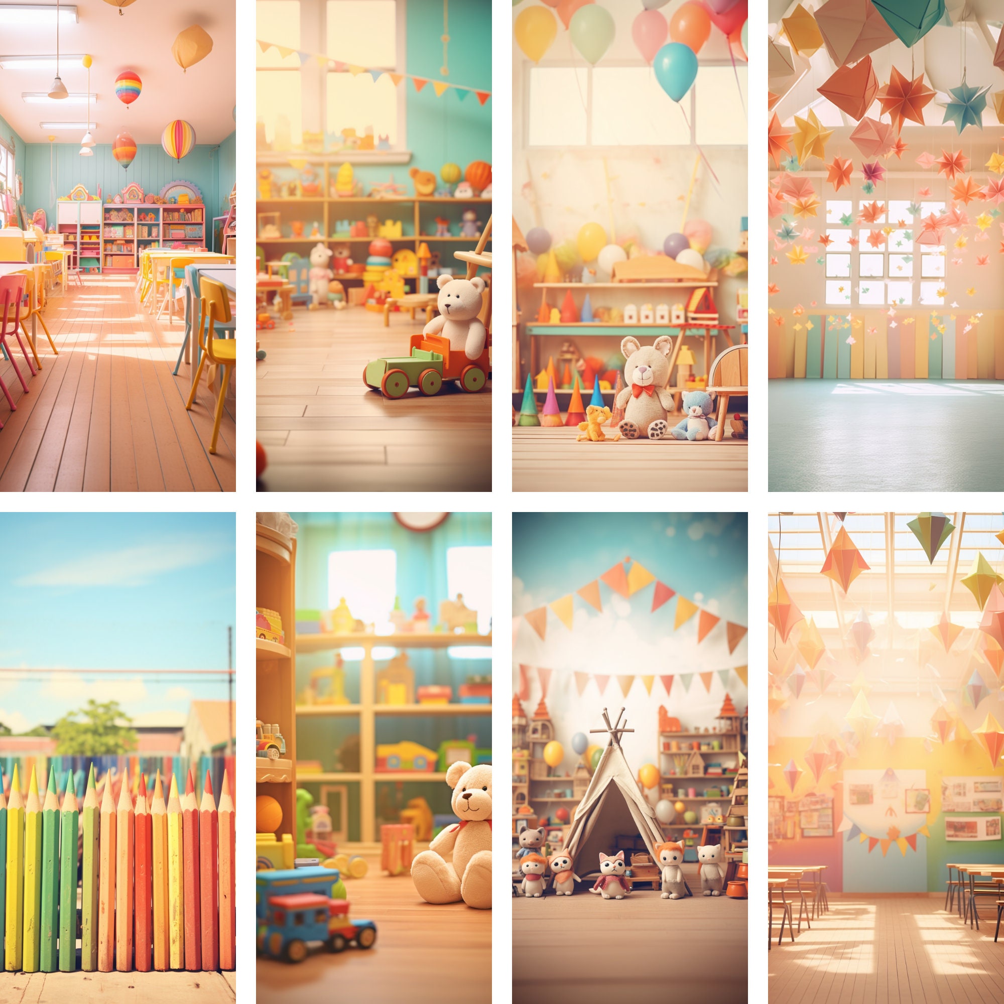 Set of 8 Kindergarten Backdrops | Photo Editing Template, Photoshop ...