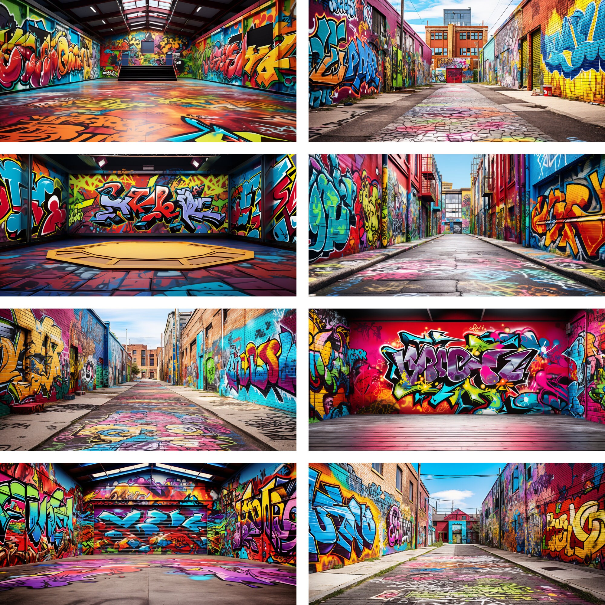 Set of 8 Graffiti Streets Backdrops | Photography Template, Urban ...