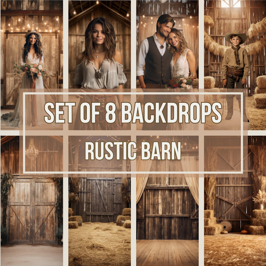 Set of 8 Rustic Barn Backdrops | Farmhouse Background, Photo Template ...