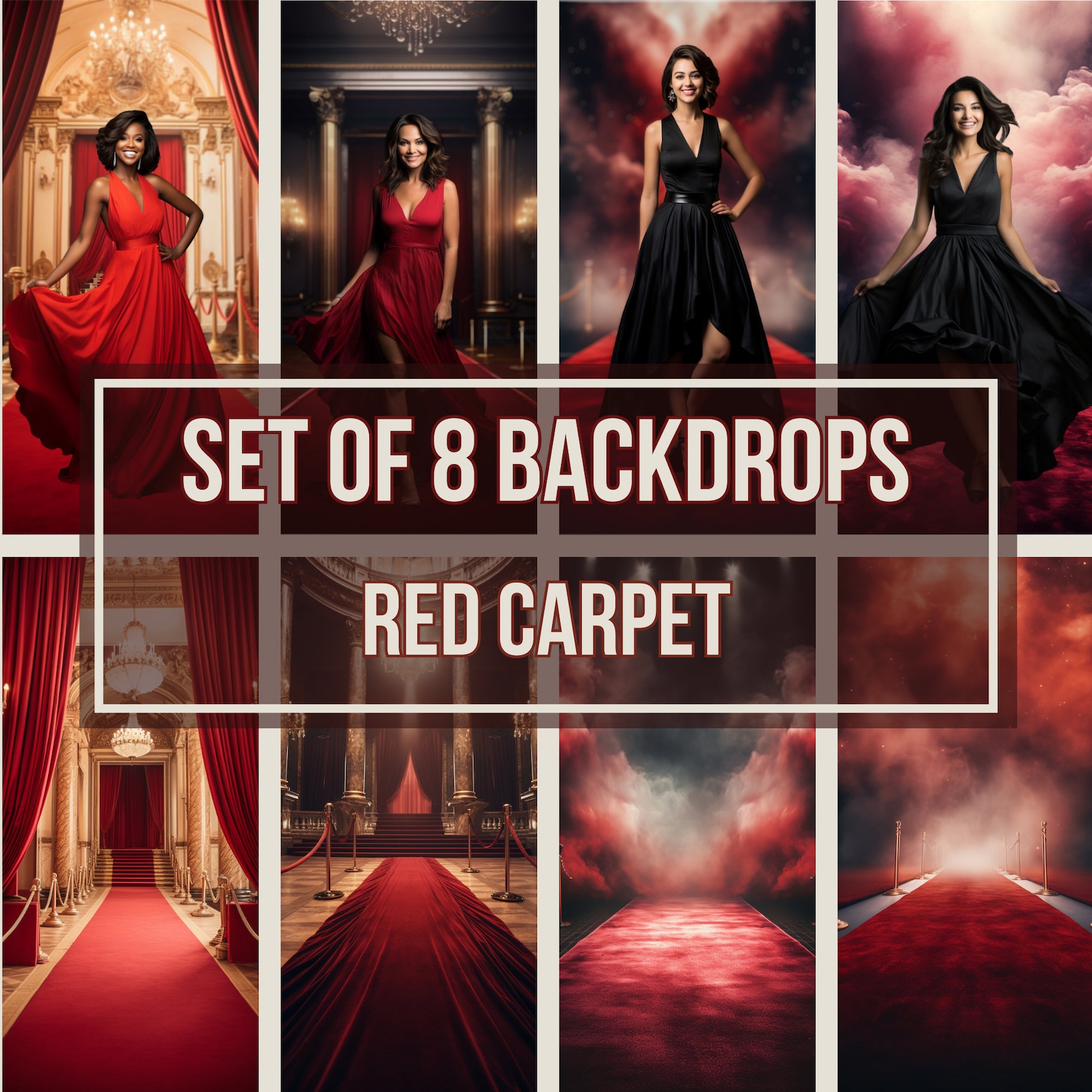 Set of 8 Red Carpet Backdrops | Photoshop Template, Photo Backdrop ...