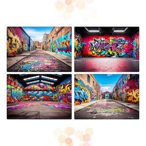 Set of 8 Graffiti Streets Backdrops | Photography Template, Urban ...
